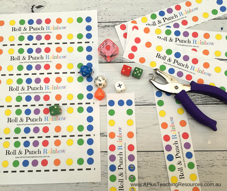 Fine Motor Rainbow Math Game: Roll, Subitise, Count! FREE Printable!