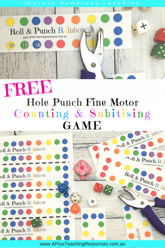 Fine Motor Rainbow Math Game: Roll, Subitise, Count! FREE Printable!