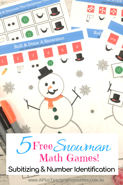 Roll-A-Dice Snowman Math Game {Subitizing & Number Recognition}