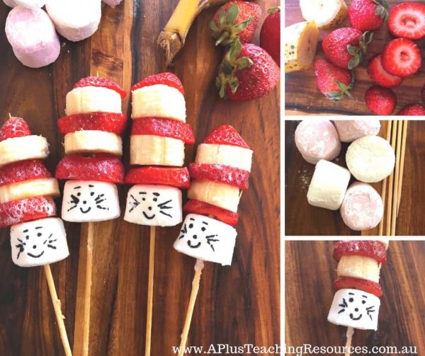 EASY Dr Seuss Kabobs {Cat in the Hat Recipe} | A Plus Teaching Resources