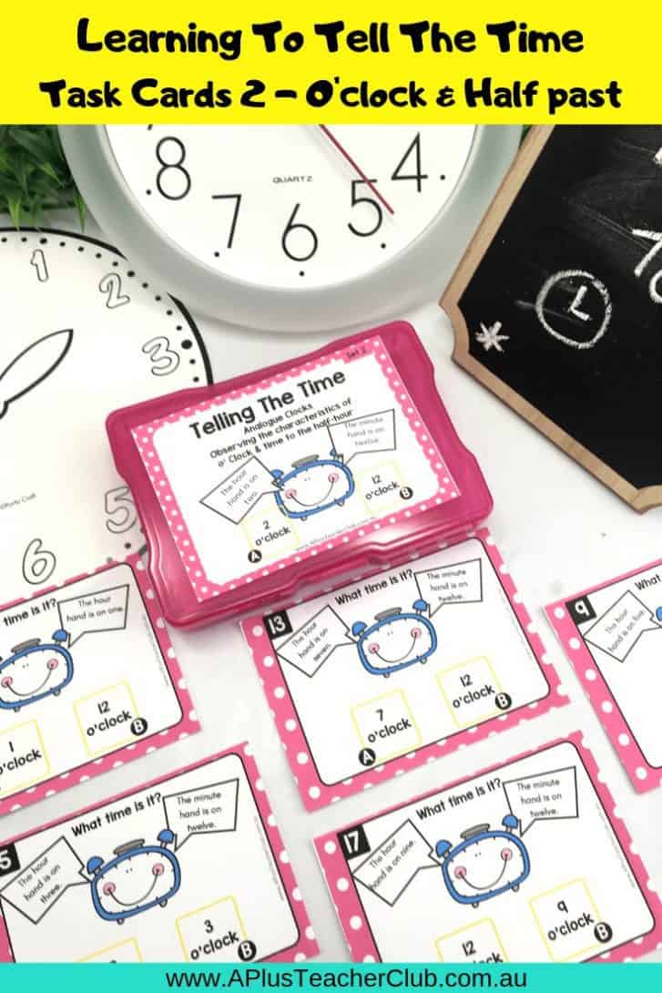 Telling o'clock & Half Past Task Cards | A Plus Teaching Resources