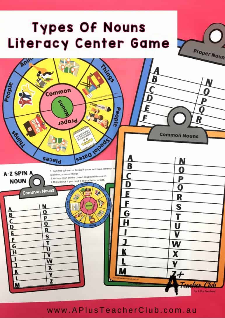 Types of Nouns Literacy Center Game | A Plus Teaching Resources