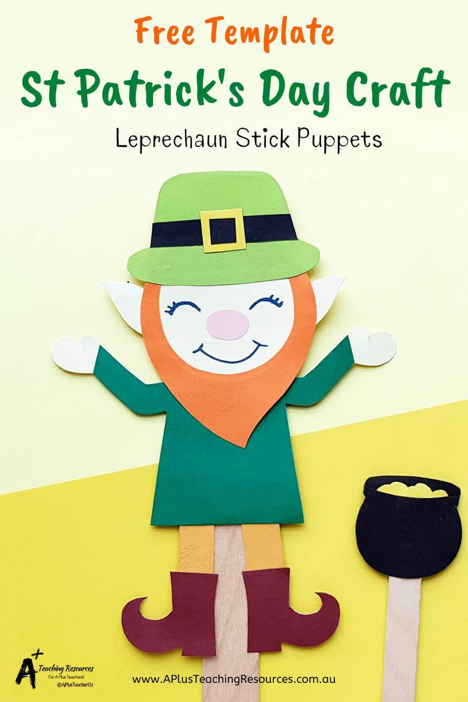 Free St Patrick's Day Leprechaun Stick Puppet Template