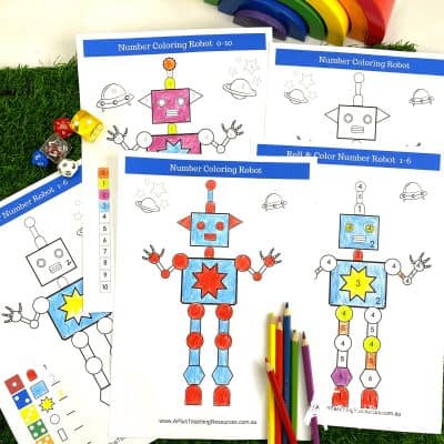 Free Number Colouring Math Game For Kids {Robot Fun!}