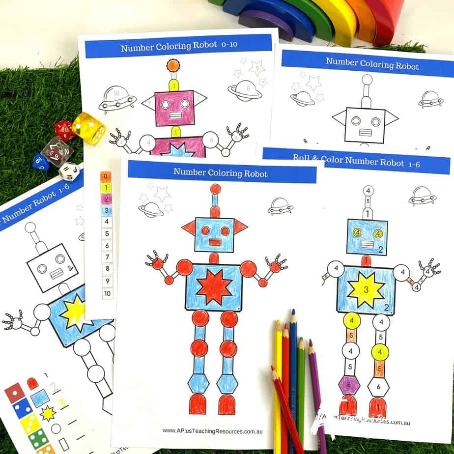 Free Number Colouring Math Game For Kids {Robot Fun!}